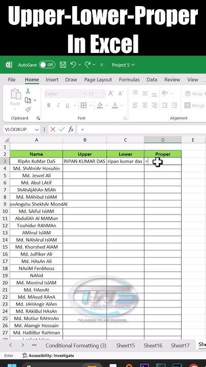 How To Convert Upper Case Lower Case Proper Case In Excel Excelshorts Shorts Youtube