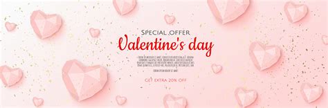 해피 발렌타인 데이 로맨틱 크리에이티브 배너 웹 사이트에 대한 수평 헤더 배경 현실적인 3d 하트 개념에 대한 스톡 벡터 아트