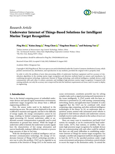 PDF Underwater Internet Of Things Based Solutions For Intelligent Marine Target Recognition