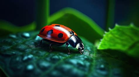 Premium Ai Image Red Ladybug With Open Wings On Green Leaf Beautiful Ladybug