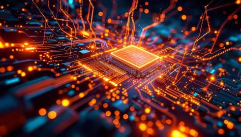 Glowing Circuit Board A Fiery Digital Artwork Showcasing Intricate