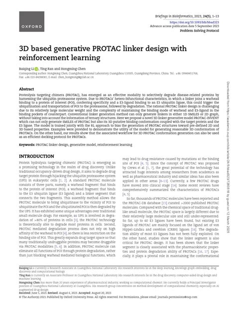 3d Based Generative Protac Linker Design With Rl Pdf Docking