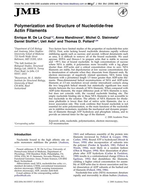 Pdf Polymerization And Structure Of Nucleotide Free Actin Filaments Dokumen Tips