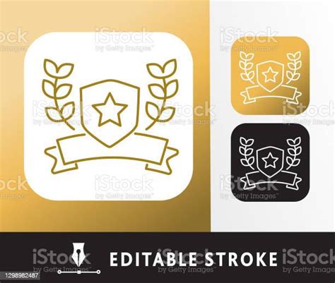수상 트로피와 방패 테마 얇은 라인 아이콘 세트와 월계수 화환 우승 편집 스트로크 1에 대한 스톡 벡터 아트 및 기타 이미지