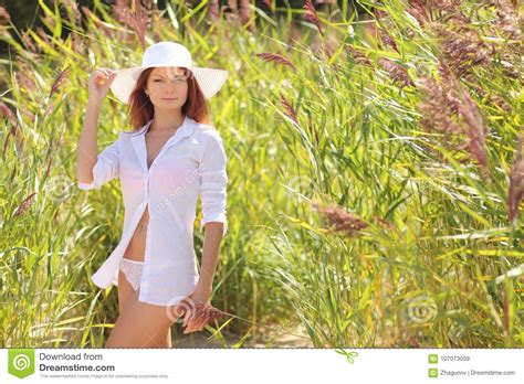 Girl On Background Of Tall Grass Stock Image Image Of Movement Leisure