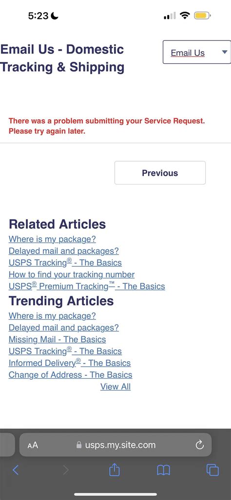 Missing Package Form Still Not Working Rusps