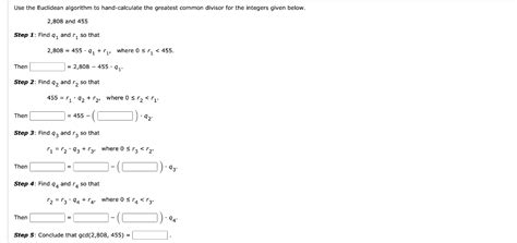 Solved Use The Euclidean Algorithm To Hand Calculate The
