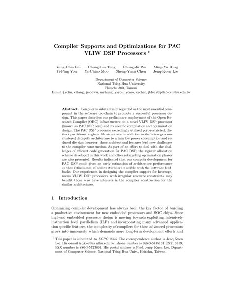 Pdf Compiler Supports And Optimizations For Pac Vliw Dsp Processors