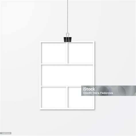 바인더 클립 매달려 현실적인 백서 포토 프레임 서식 파일 합성 벡터 일러스트 절연입니다 사진 작가 대 한 조롱 고객 참여에 대한