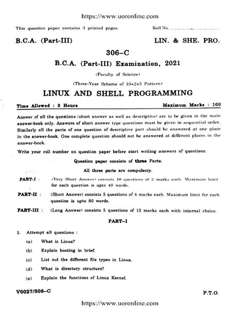 Bca Part 3 Linux And Shell Programming 306 C 2021 Pdf