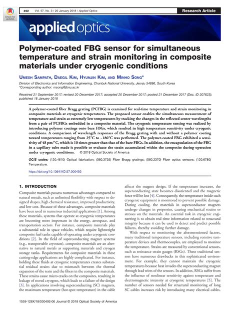 Pdf Polymer Coated Fbg Sensor For Simultaneous Temperature And Strain Monitoring In Composite