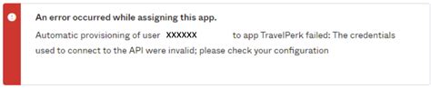 Travelperk Provisioning Error The Credentials Used To Connect To The