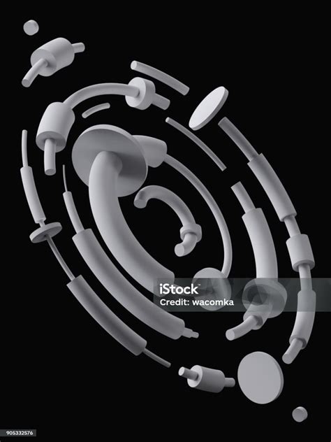 3d 렌더링 디지털 일러스트 레이 션 추상 요소 궤도 백색 격리 된 기하학적 인 도형 검은 배경 더미에 대한 스톡 사진 및 기타 이미지 Istock