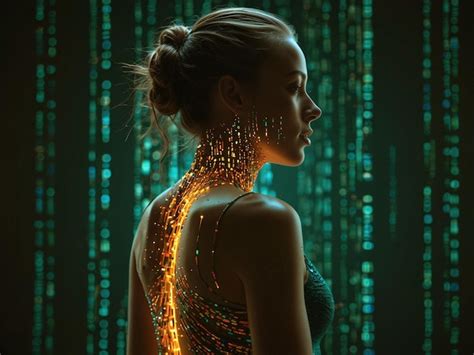 Radiant Ai Girl Vibrant Colors And Binary Code Background Premium Ai