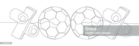 백분율 기호가 있는 축구 공의 연속 라인 하나 가는 선 그림 벡터 개념입니다 등고선 그리기 창의적인 아이디어 Soccer