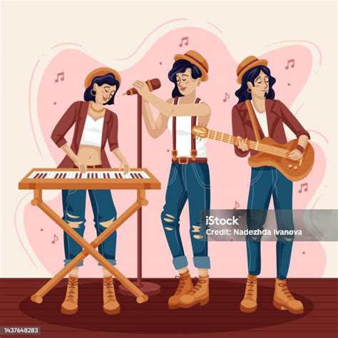 손으로 그린 인디 음악 일러스트 레이 션 벡터 일러스트 레이 션 음악에 대한 스톡 벡터 아트 및 기타 이미지 음악 Performance Group 가수 Istock
