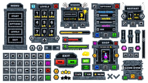 Medieval Stone Game Interface And Ui Game Buttons 39615084 Vector Art