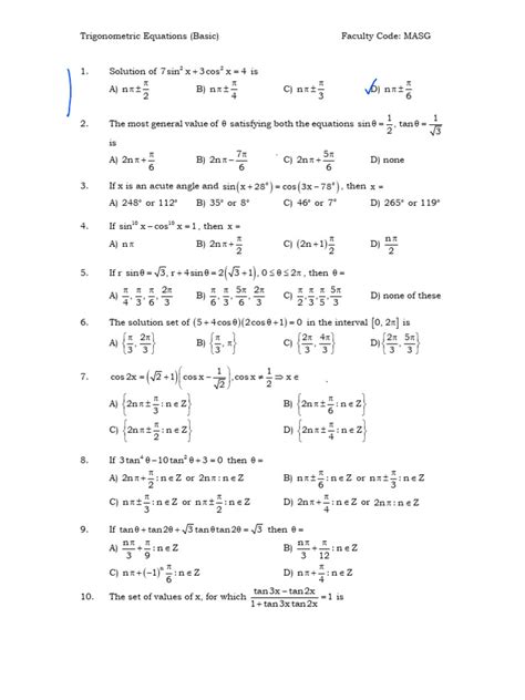 trig eqn basic pdf trigonometric functions mathematics