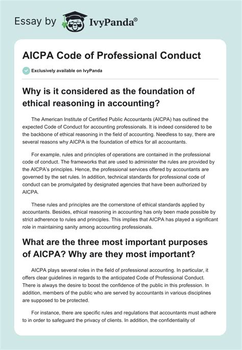 Aicpa Code Of Professional Conduct 599 Words Essay Example
