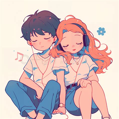 520数字艺术卡通情侣一起听音乐情人节场景插画ai平面元素免费下载png格式2784像素编号70758678 千图网