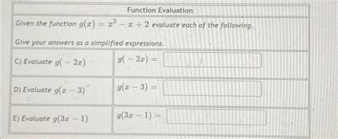 Solved Function Evaluation Given The Function Gx X2 2