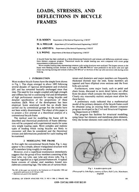 Pdf Loads Stresses And Deflections In Bicycle Frames