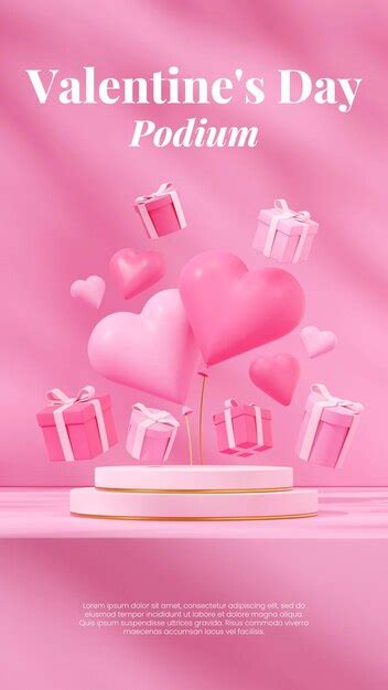 Цилиндрический подиум из розового золота в портретном сердечном шаре и подарочной коробке 3d