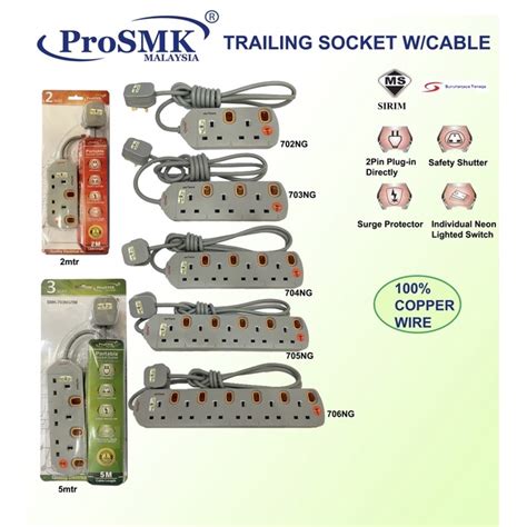 Prosmk Portable Trailing Extension Socket Sirim Complete Set Shopee
