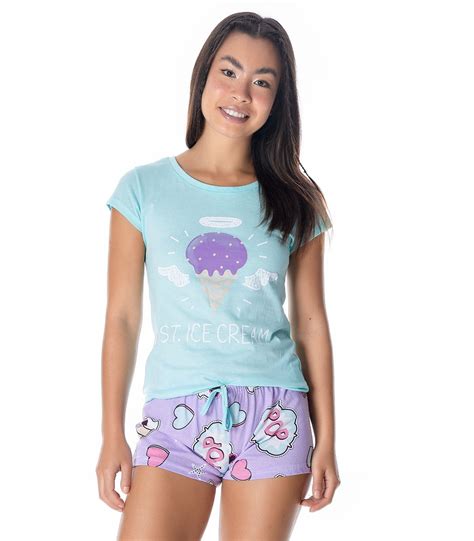 Pijama Feminino Estampado Manga Curta Bene Casa Azul Azul