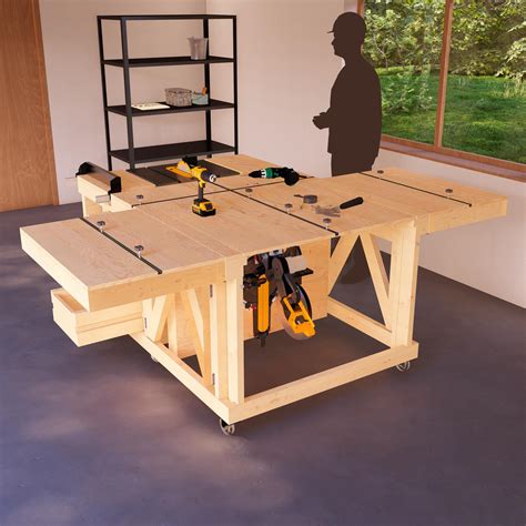 Diy Mobile Garage Workbench Plans Versatile Station With Miter Saw