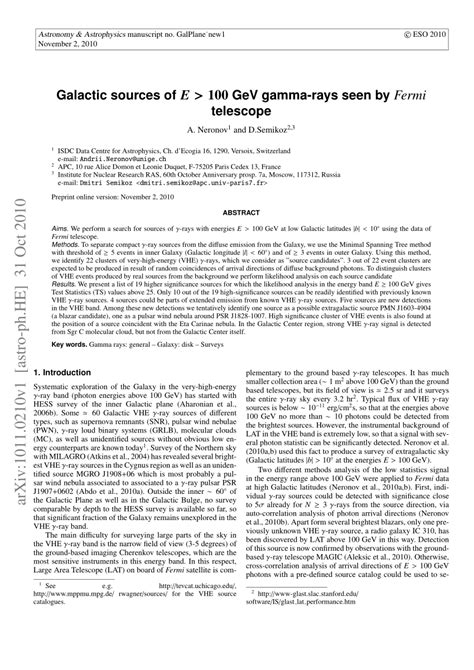 Pdf Galactic Sources Of E 100 Gev Gamma Rays Seen By Fermi Telescope