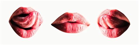 Premium Photo Sexy Lips Set Womans Mouth With Sensual Tongue Close Up
