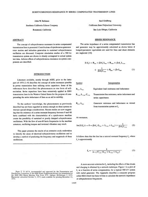 Subsynchronous Resonance In Series Compensated Lines Pdf Capacitor