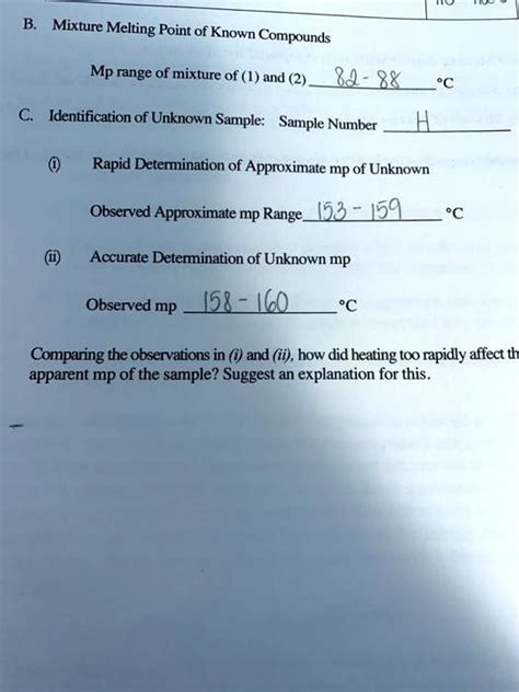 Solved Mixture Melting Point Of Known Compounds Mp Range Of Mixture Of 1 And 2 8 Xx