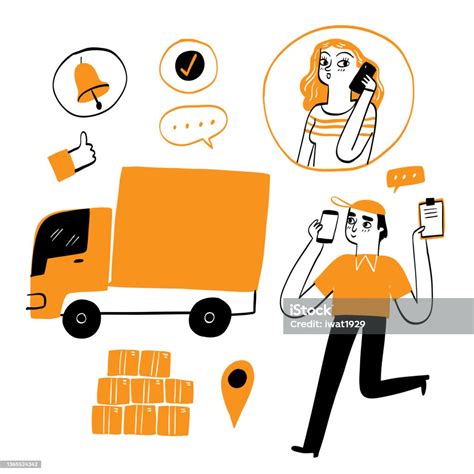 온라인 배송 서비스 개념 온라인 주문 추적 배달 홈 및 사무실 시간에 대한 스톡 벡터 아트 및 기타 이미지 시간 트럭