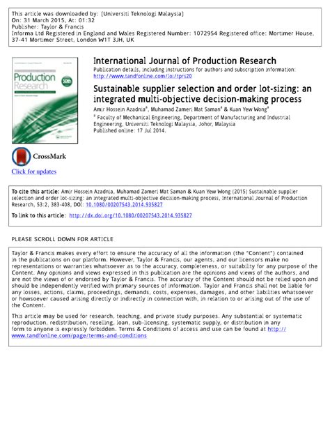 Pdf Sustainable Supplier Selection And Order Lot Sizing An