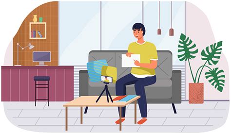 삼각대에 전화 사람들 방송 비디오 블로그 녹화 스마트 폰 스트림 라이브 스트리밍 그래픽 사용자 인터페이스에 대한 스톡 벡터 아트 및 기타 이미지 그래픽 사용자 인터페이스