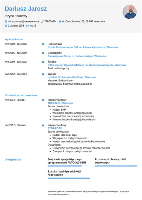 Cv Inżyniera Budownictwa Jobseeker
