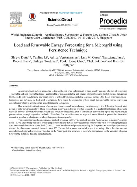 Pdf Load And Renewable Energy Forecasting For A Microgrid Using Persistence Technique