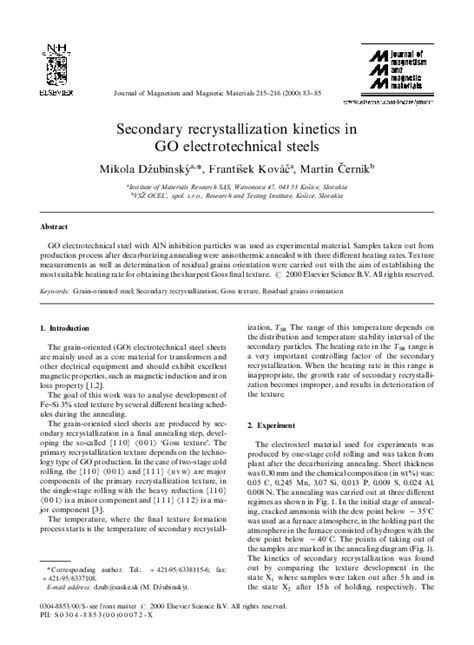 Pdf Secondary Recrystallization Kinetics In Go Electrotechnical