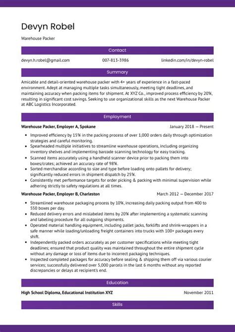 Warehouse Packer Resume Cv Example And Writing Guide