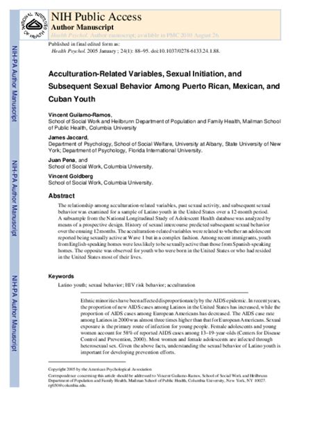 Pdf Acculturation Related Variables Sexual Initiation And