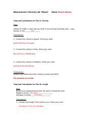 Report Sheet For Measurement And Density Lab Nicole Harvey Docx Measurement Density Lab