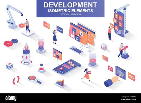 Development Company Bundle Of Isometric Elements Interface Prototyping