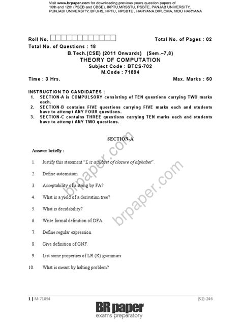 Theory Of Computation Instruction To Candidates Pdf Syntax Logic Discrete Mathematics