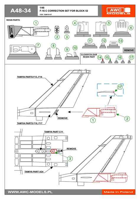 Genral Dynamics F 16 C Block 52 Correction Set For Tamiya Kit Awc Model A48 34