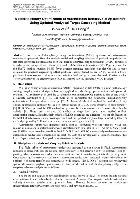 Multidisciplinary Optimization Of Autonomous Rendezvous Spacecraft