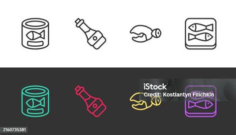 세트 라인 생선 통조림 간장 병 랍스터 또는 게 집게발 흑백 벡터 갈고리 발톱에 대한 스톡 벡터 아트 및 기타 이미지 갈고리 발톱 갑각류 검은색 Istock