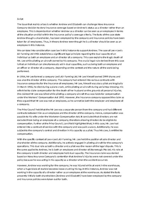 laws2300 script assessment script the issue that mainly arises is whether andrew and elizabeth