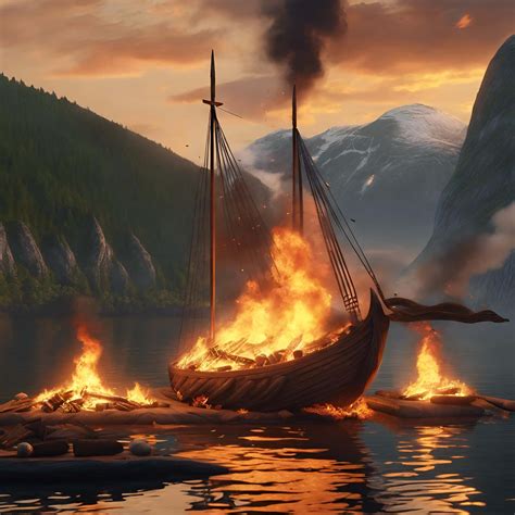 Download Viking Ships Ablazeat Dusk Wallpaper